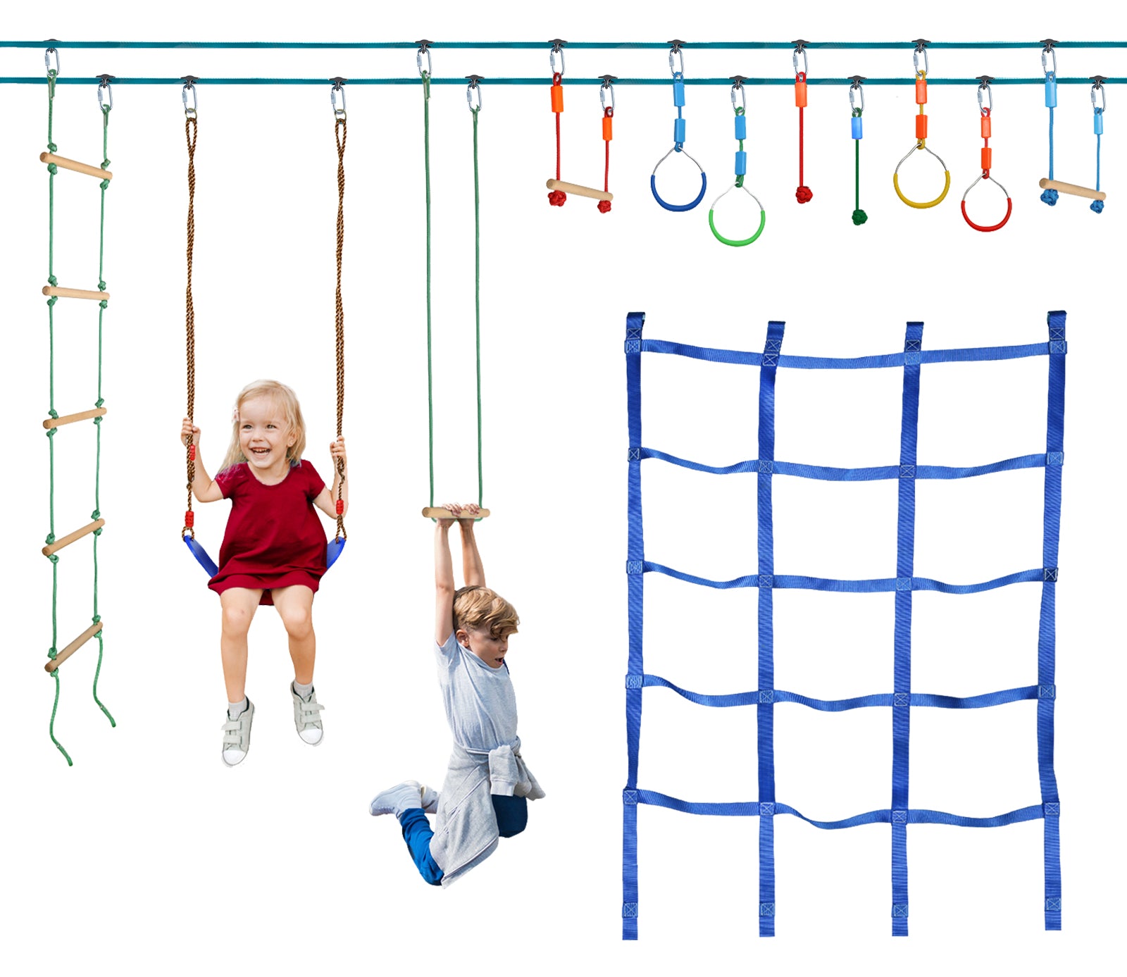 50ft/15M Ninja Warrior Obstacle Course for Kids, Ninja Slackline ...