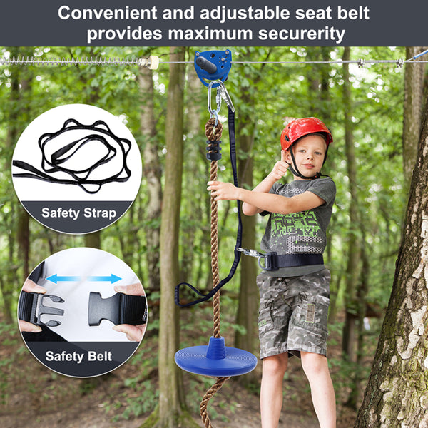 48M 160ft Zip Line Kit Spring Brake Disk Trolley Safety Wire Rope ...